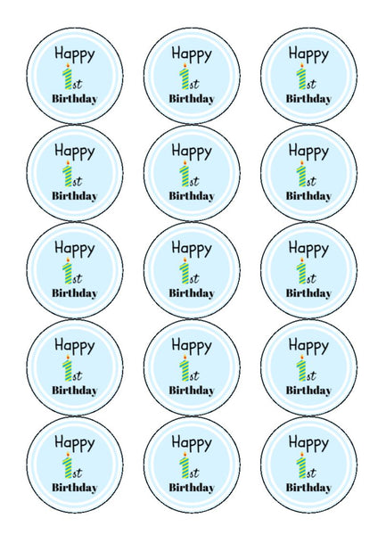 Happy 1st Birthday - Blue - Edible Cake and Cupcake Toppers ...